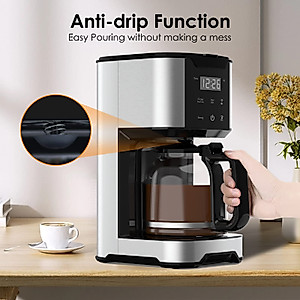 HOMOKUS 12 Cup WIFI Coffee Maker, Programmable Coffee Maker, Drip Coffee Machine Stainless Steel with Brew Strength Control, LCD Screen, Anti-Drip System