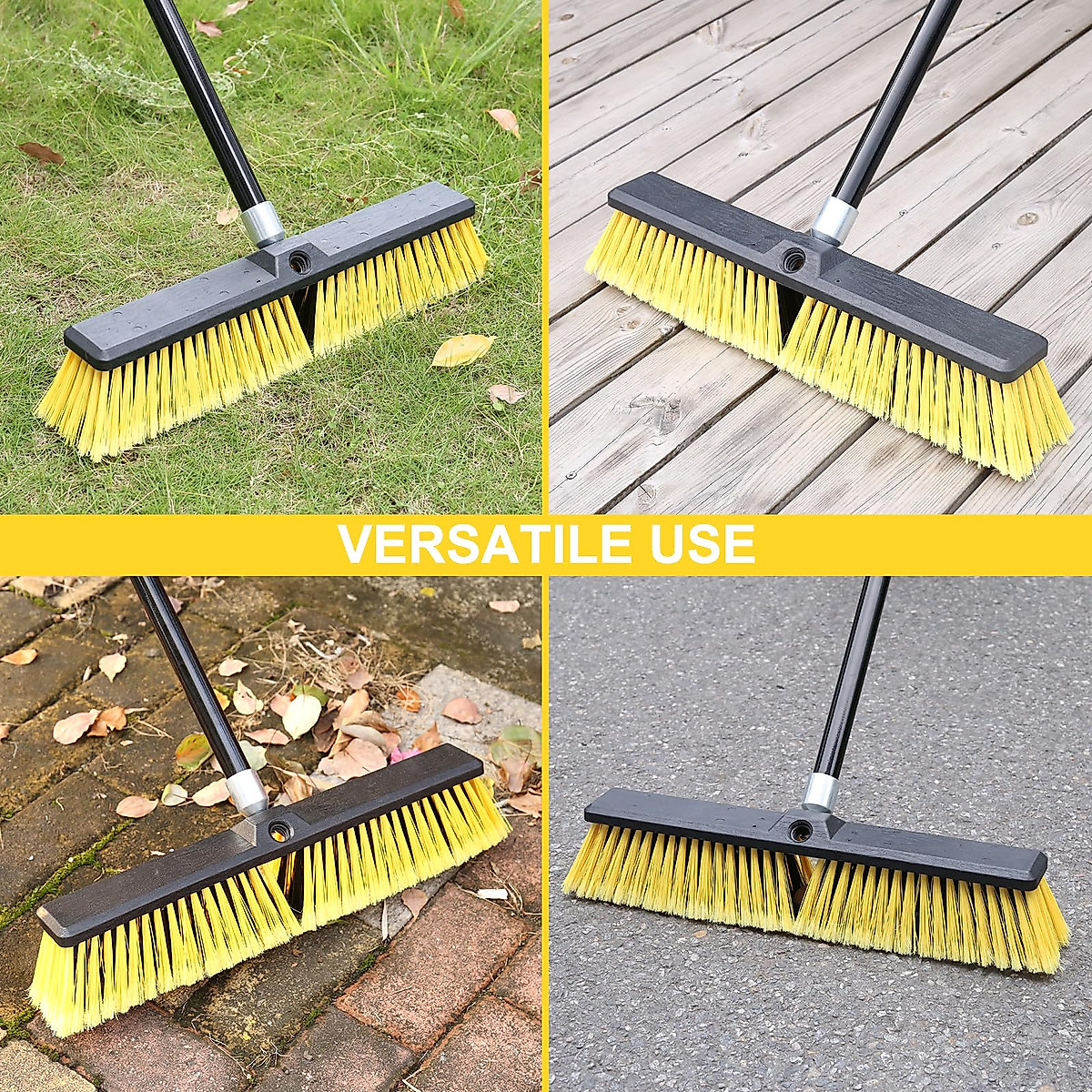 KeFanta 18 Inches Push Broom Outdoor- Heavy Duty Broom with 63" Long Handle for Deck Driveway Garage Yard Patio Warehouse Concrete Floor Cleaning