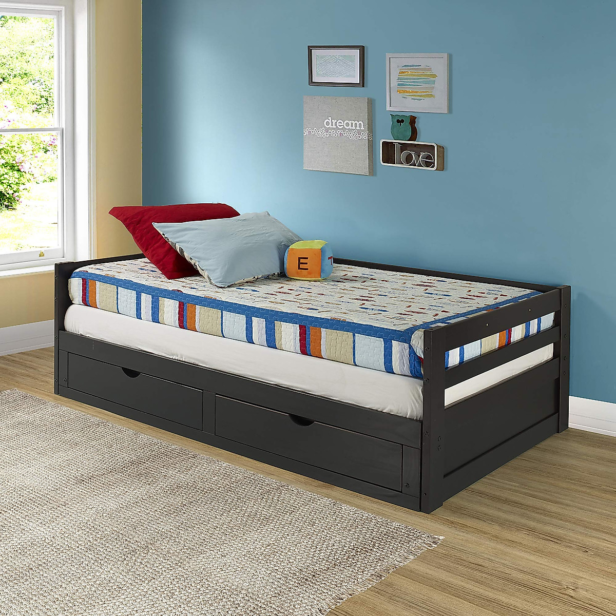 Alaterre Furniture Jasper Twin to King Extending Day Bed with Storage Drawers, Espresso