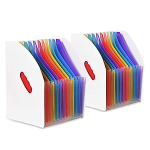 SAYEEC 13 Pockets Vertical Expanding File Folder Plastic Accordion File Organizer Desk Stand Magazine Holder Letter Size A4 Documents Storage Space Saver for Office Home Class (White, 2 Pack)