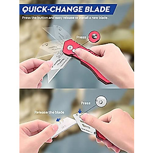 Utility Knife, BIBURY Upgraded Version Heavy Duty Box Cutter, Pocket Carpet knife with 10 Replaceable SK5 Stainless Steel Blades, Belt Clip, Easy Release Button, Quick Change and Safety Lock-Red