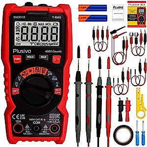 Multimeter 4000 Counts Digital Multimeter TRMS Auto-Ranging AC DC Voltmeter Ohm Volt Amp Tester NCV Live Test; Measures Voltage, Current, Resistance, Continuity with Set of Test Probes, Wire Stripper