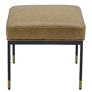 Amazon Brand – Rivet Modern Leather Ottoman Stool with Metal Legs, 16.9"H, Cognac