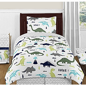 Sweet Jojo Designs Navy Blue, Turquoise and Grey Modern Dino Boy Baby Nursery or Kids Room Small Fabric Toy Bin Storage Box Chest for Mod Dinosaur Collection