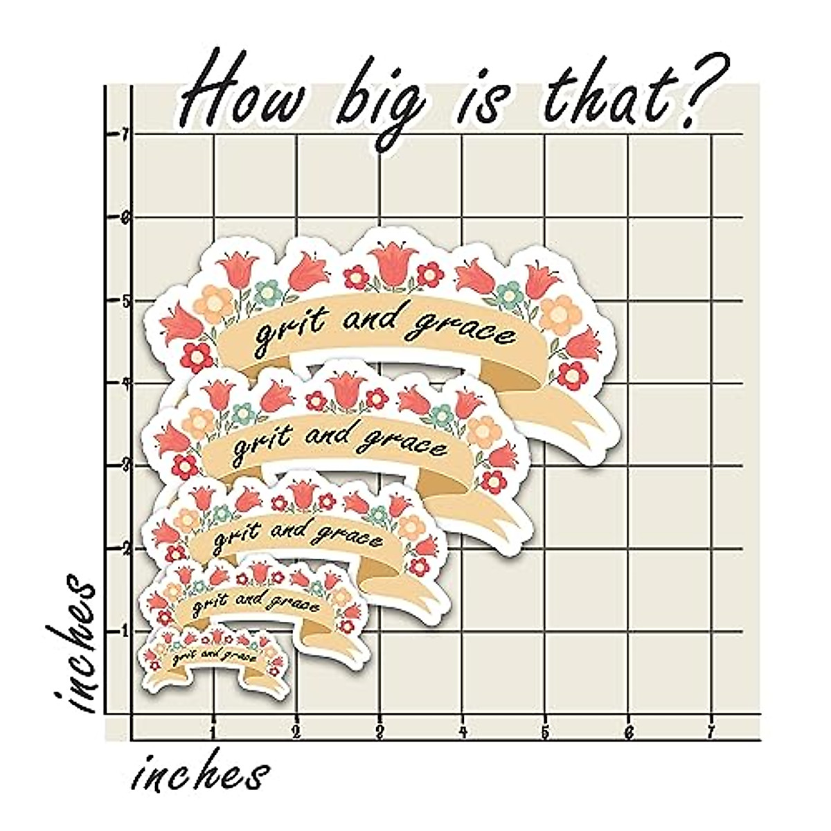 Miraki Grit And Grace Stickers, Flower Stickers, Motivational Stickers, Faith Stickers, Water Assitant Die-Cut Vinyl Funny Decals for Laptop, Phone, Water Bottles, Kindle Sticker