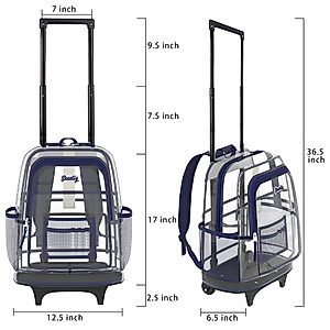 seastig Clear Backpack Rolling Backpack for Kids 18in Double Handle Wheeled Backpack Children Luggage for School, Travel