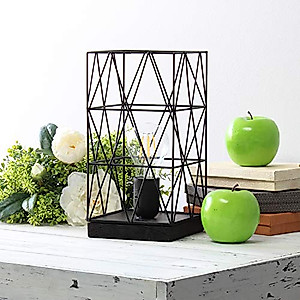 Simple Designs LT1073-BLK Geometric Square Metal Table Lamp, Black 5.13 x 5.13 x 10.25