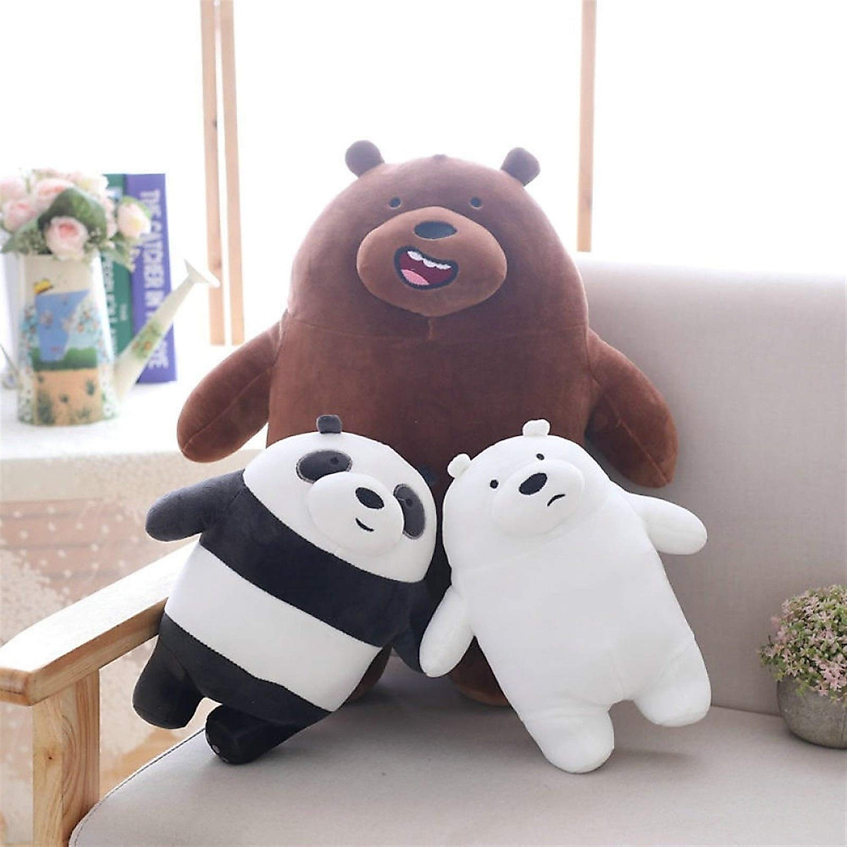 MIQUANGGO Plush Toys for Baby 27cm Kawaii We Bare Bears Plush Toy Cartoon Bear Stuffed Grizzly Gray White Bear Panda Doll Love Birthday Gift (Black)