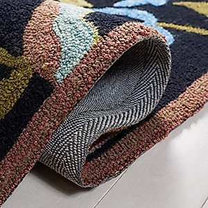 SAFAVIEH Four Seasons Collection 2'3" x 6' Black / Purple FRS435B Hand-Hooked Floral Runner Rug