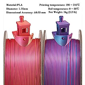 PLA 3D Filament, DB PLA Filament 1.75mm Accuracy +/- 0.03 mm Fit Most FDM Printer，2 Colors in 1 Dual Color Co-Extrusion 3D Filament 1kg Filament (2.2lbs)