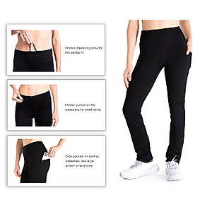 Yogipace,Side Pockets,Petite Women's 29" Fleece Lined Thermal Yoga Pants Winter Straight Leg Warm Sweatpants,Black,Size M