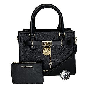 Michael Kors MICHAEL Michael Kors Hamilton SM Satchel bundled with SM TZ Coinpouch Purse Hook (Black)