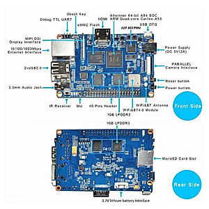 Banana Pi BPI-M64 Allwinner A64 Single Board Computer 2GB LPDDR3 64-bit Quad-core Mini ARM Board with Gigabit Ethernet Port Onboard WiFi (AP6212) & Bluetooth Support Android and Linux