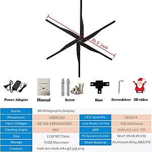 3D Hologram Fan,Hologram Projector Missyou Holographic Led Ceiling Skylight for Shop,Bar,Casino,Party Advertising Display… (33.5 Inches Six Leaves(App with WiFi))