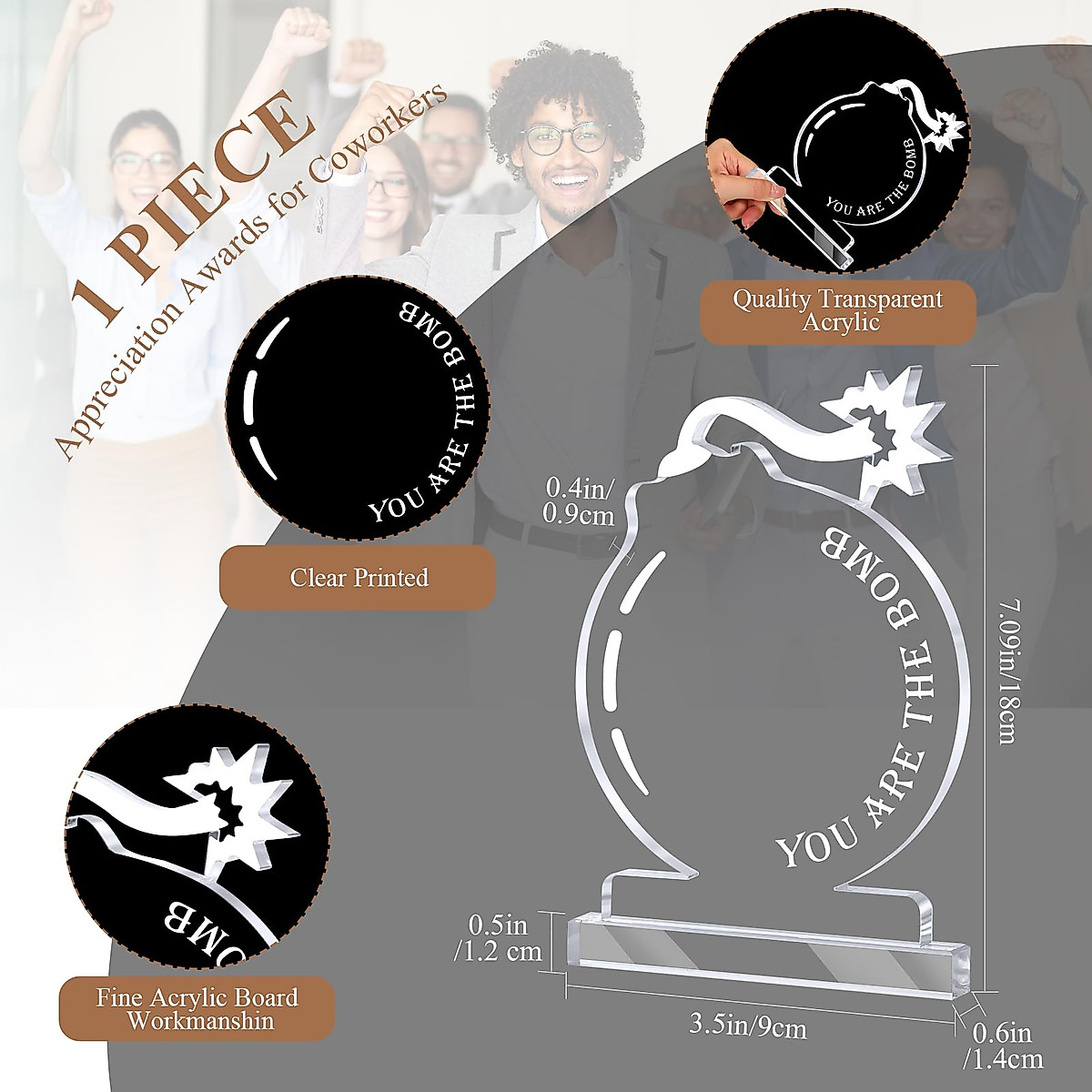 Maitys Thank You Gift Employee Inspirational Acrylic Sign Prizes Christmas Appreciation Gift National Boss Day Gift Medical Assistant Gift Keepsake for Nurse Women Teacher Team Volunteer(Bomb)