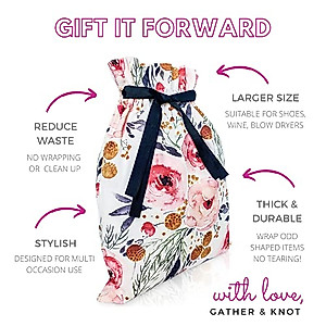 Gather & Knot Drawstring Gift Bags | 16" Medium | Premium Canvas | Reusable Fabric Wrap for Valentines, Weddings, Bridesmaids, Birthdays - All Occasion | Pink Floral
