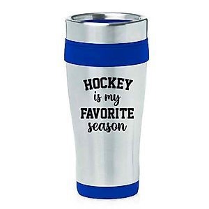 16oz Insulated Stainless Steel Travel Mug Coffee Mug Tumbler Hockey Is My Favorite Season, Hockey Gift, Hockey Mom (Blue)