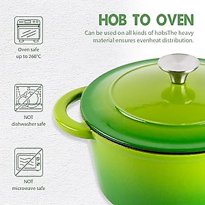 2.6 ​QT Enameled Dutch Oven Pot with Lid, Cast Iron Dutch Oven with Dual Handles for Bread Baking, Cooking, Non-stick Enamel Coated Cookware (Apple Green)
