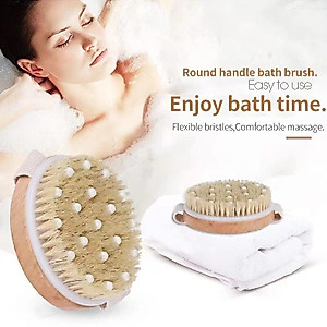 Daailoktau Natural Bristle Dry Body Brush Exfoliating Body Scrubber with Massage Nodules for Dry Skin, Cellulite and Lymphatic Drainage