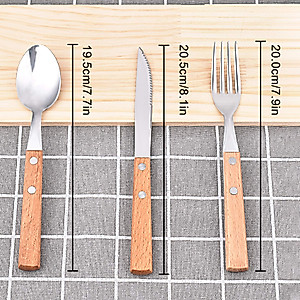 Lnrkai Cutlery Sets of 6, Dinner Spoons, Knife and Fork Set, Stainless Steel with Wooden Wide Handles, Flatware Set Tableware Dinnerware, Service for 2 Adult