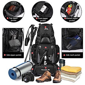 Unineovo 90L Camping Travel Backpack with Rain Cover,Waterproof Hiking Military Tactical Rucksack,Outdoor MOLLE Rucksack,Lightweight Large Travel Daypacks for Climbing Camping Touring