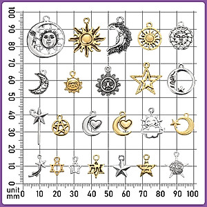 160 Pcs Bracelet Charms, Mixed Antique Sun Star Moon Charm Pendant Plated Celestial Charm for Jewelry Making (Silver, Gold, Blue, Purple)