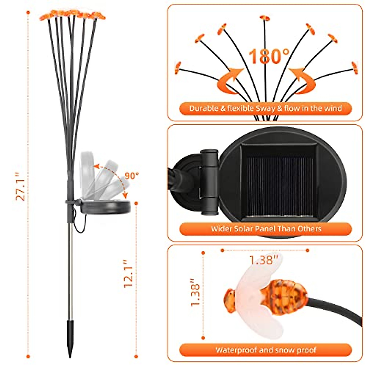 BLYANX Solar Garden Pathway Lights, Swaying Solar Outdoor Lights Waterproof Garden Decor Solar Christmas Lights for Patio Backyard Lights(4 Pcs Bee)