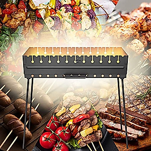 Charcoal Grill for 12 Skewers - Portable Barbecue 20.87"L x 12.60"W x 20.87"H Camp Grills - Mangal schaschlik - Foldable Metal Mangal - Kebab Shish - BBQ for EDC Picnic Outdoor Cooking Camping Hiking…