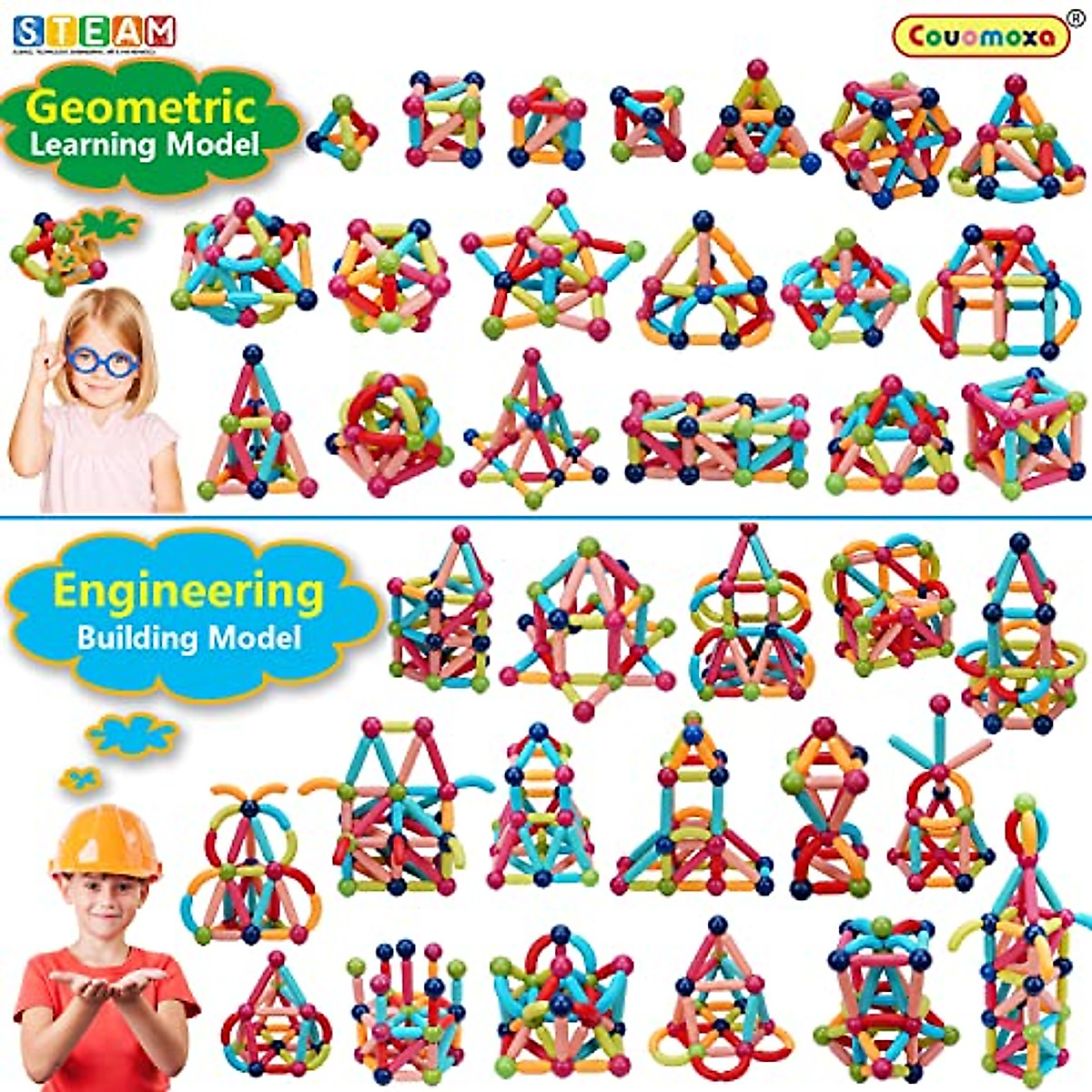 COUOMOXA 74 PCS Magnetic Blocks Sticks Construction Building, Learning Education Stem Preschool Toddler Kids Toys for 3+ Year Old, Montessori Toys for Toddlers Gifts