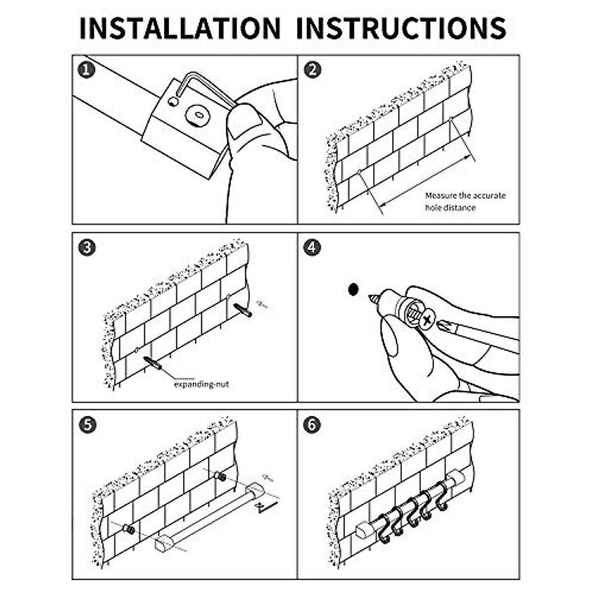 MIAOHUI Kitchen Rail with Hooks, Pan and Pot Hangers for Kitchen Wall Mount, Kitchen Utensil Rack with Removable S Hook, Aluminum (17.3inch_Black_5Hooks)
