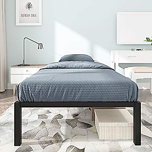 YITAHOME 14 Inch Platform Bed Frame, Wood Slats Support Reinforced Mattress Foundation 550 Lbs, Heavy Duty No Box Spring Needed, Black, Twin Size