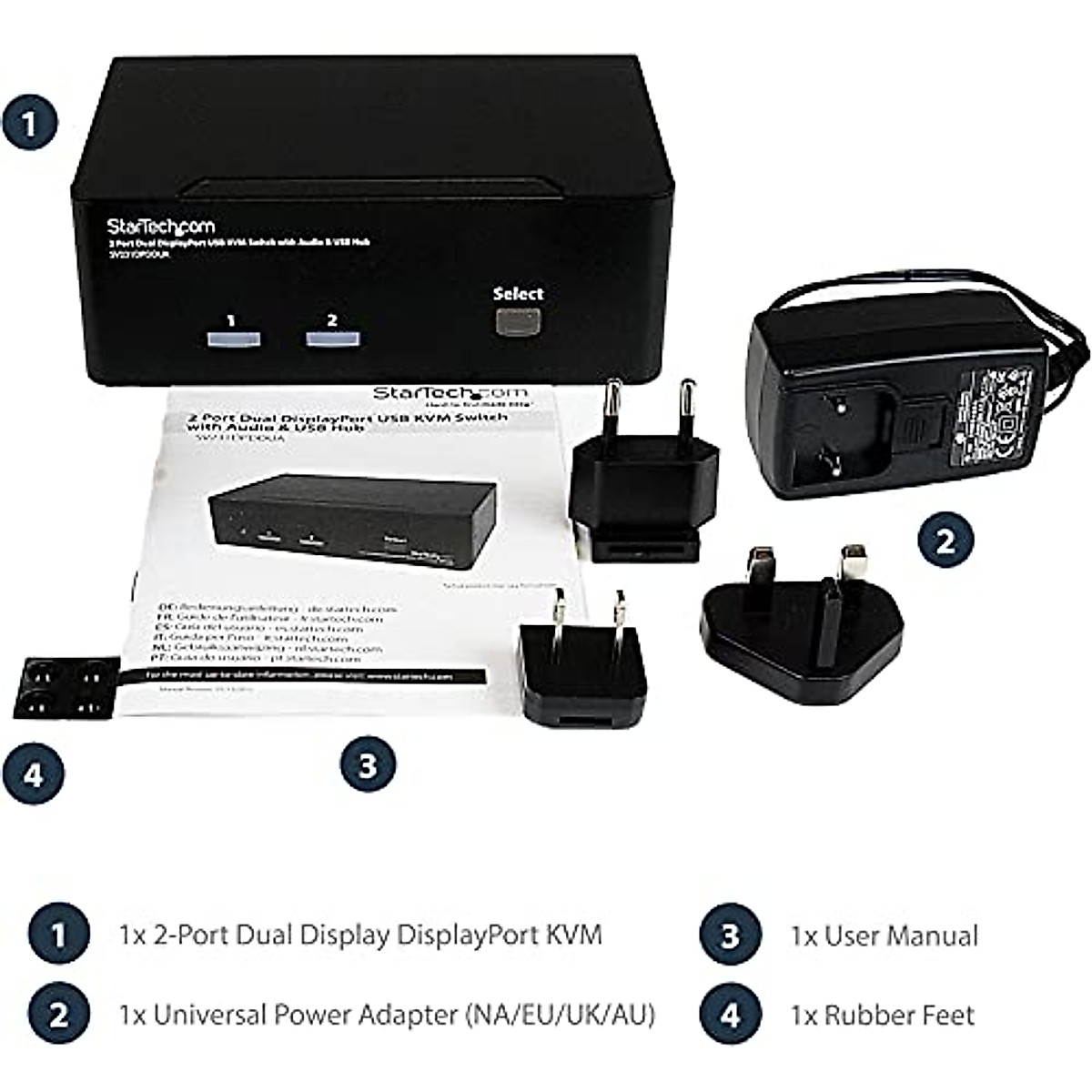 StarTech.com Dual Monitor DisplayPort KVM Switch - 2 Port - USB 2.0 Hub - Audio and Microphone - DP KVM Switch , TAA (SV231DPDDUA)