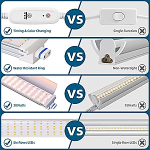 Barrina T5 Grow Light, 2FT 120W(4x30W, 800W Equivalent) Full Spectrum Grow Light with Timer, Color Changing LED Grow Lights for Indoor Plants, Linkable Hanging Plant Light for Indoor Growing, 4-Pack