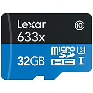 Lexar High-Performance MicroSDHC 633x 32GB UHS-I w/USB 3.0 Reader Flash Memory Card (old U3 version) LSDMI32GBBNL633R