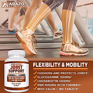Glucosamine Chondroitin Turmeric Msm Boswellia - Joint Support Supplement for Relief 180 Tablets - Arazo Nutrition