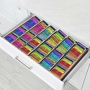 Vencer Bamboo K Cup Holder Coffee Station Organizer with 5 Adjustable Partitions,K Cup and Tea Bag Organizer for Coffee Station Home Office and Kitchen,VTO-034