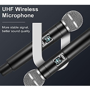 ALPOWL Wireless Microphone, UHF Dual Handheld Cordless Microphone with Rechargeable Receiver, 40H Duration, 200ft Range, Microphone for Singing, Karaoke, Church, Speech, Wedding, Party Singing