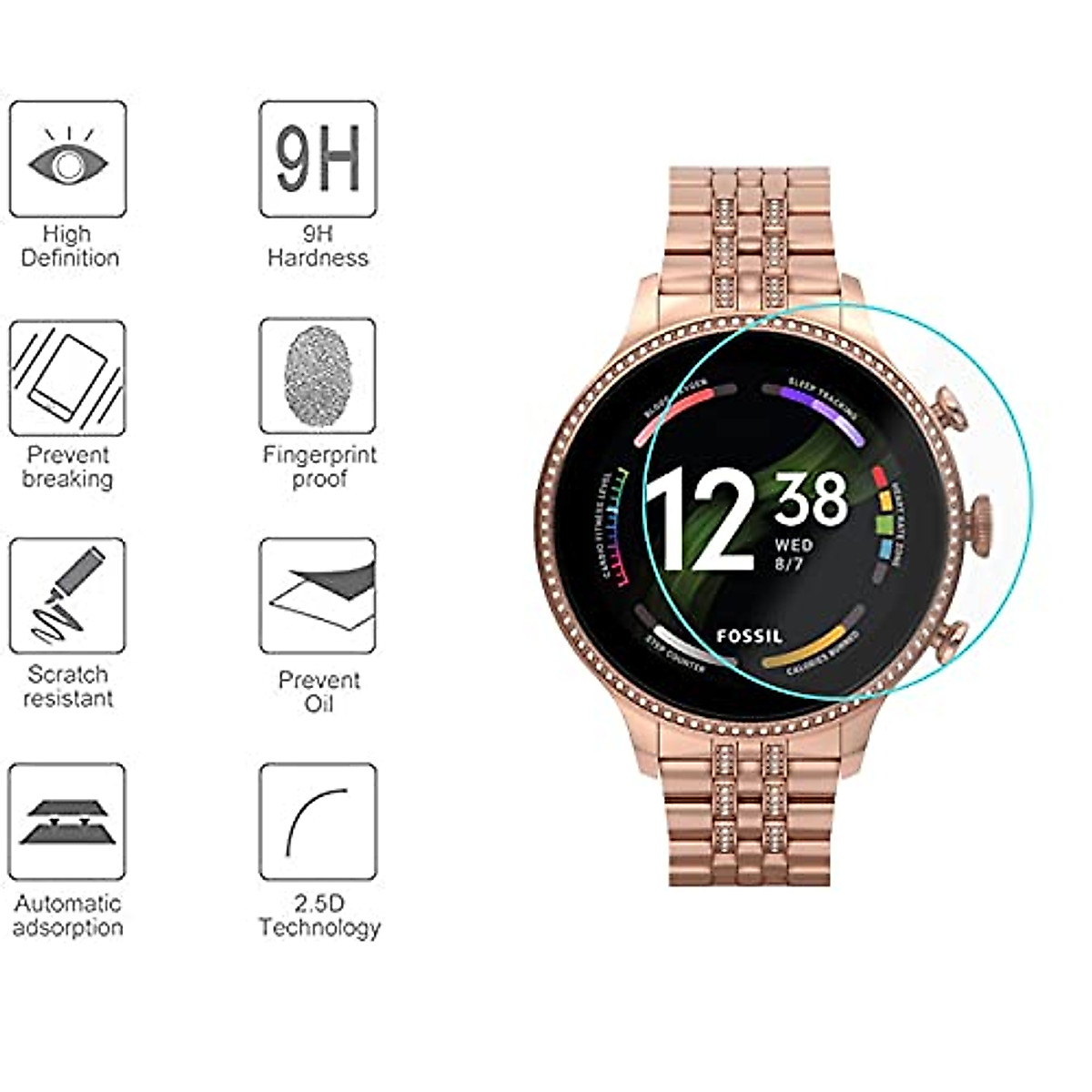 Xinhewong 3-Pack for Fossil Gen 6 Smartwatch (42mm) Smartwatch Screen Protector Tempered Glass for Fossil Gen 6 Smartwatch 42mm Smartwatch [2.5D 9H Hardness][Anti-Scratch]