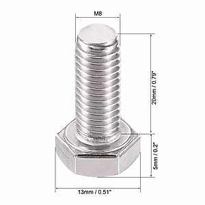 uxcell M8x20mm Hex Bolts 304 Stainless Steel Hexagon Left Hand Screw Bolt 2pcs