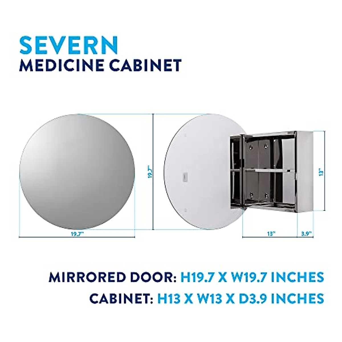 Croydex Severn Stainless Steel Circular Medicine Cabinet with Over Hanging Mirror Door, 19.7 x 19.7 x 3.9 In.