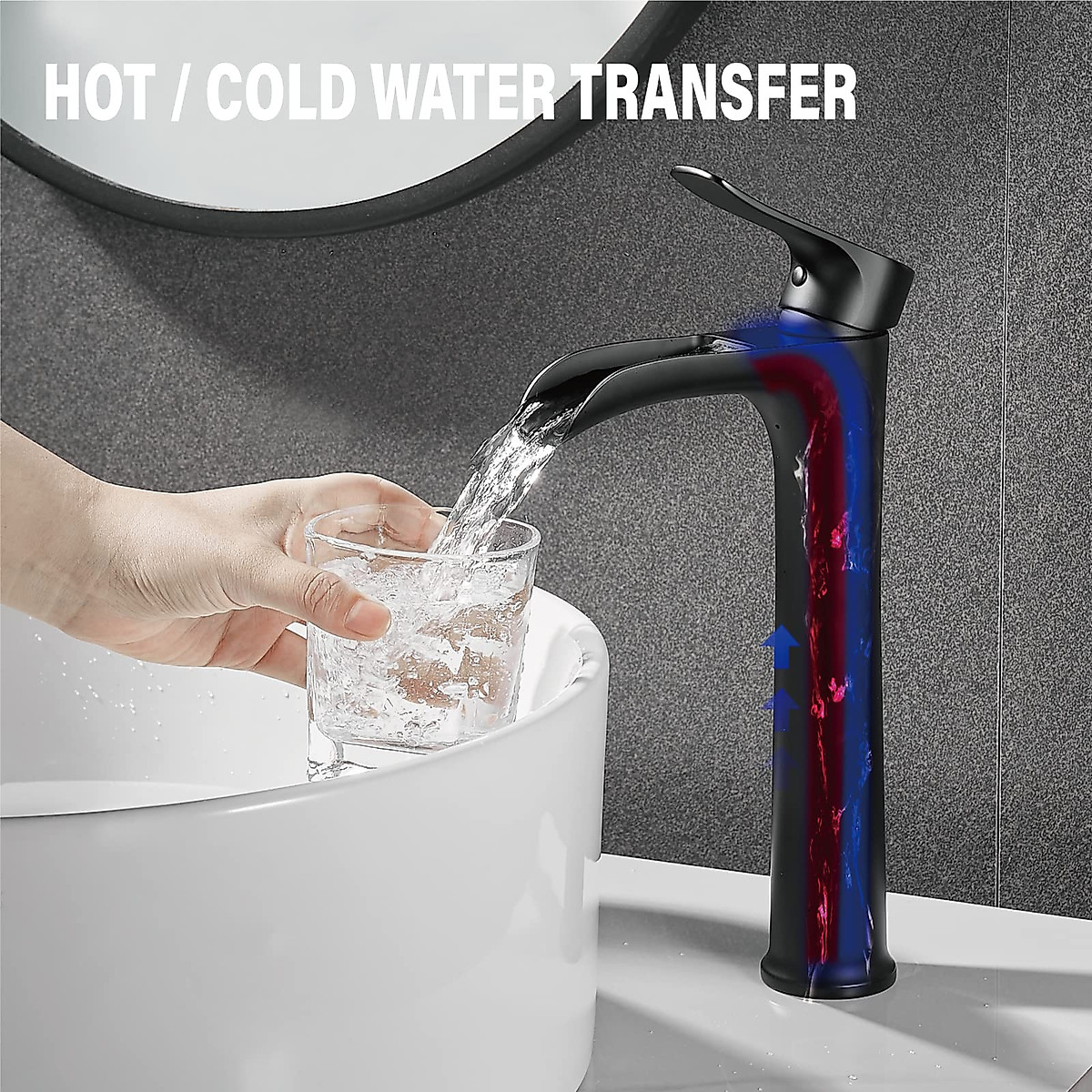 Vessel Sink Faucet,YUNDOOM,Matte Black Bathroom Faucet,Single Hole Bathroom Sink Faucet,Tall Bathroom Faucet Single Handle,Bathroom Bowl Sink Faucet,Waterfall Bathroom Faucet