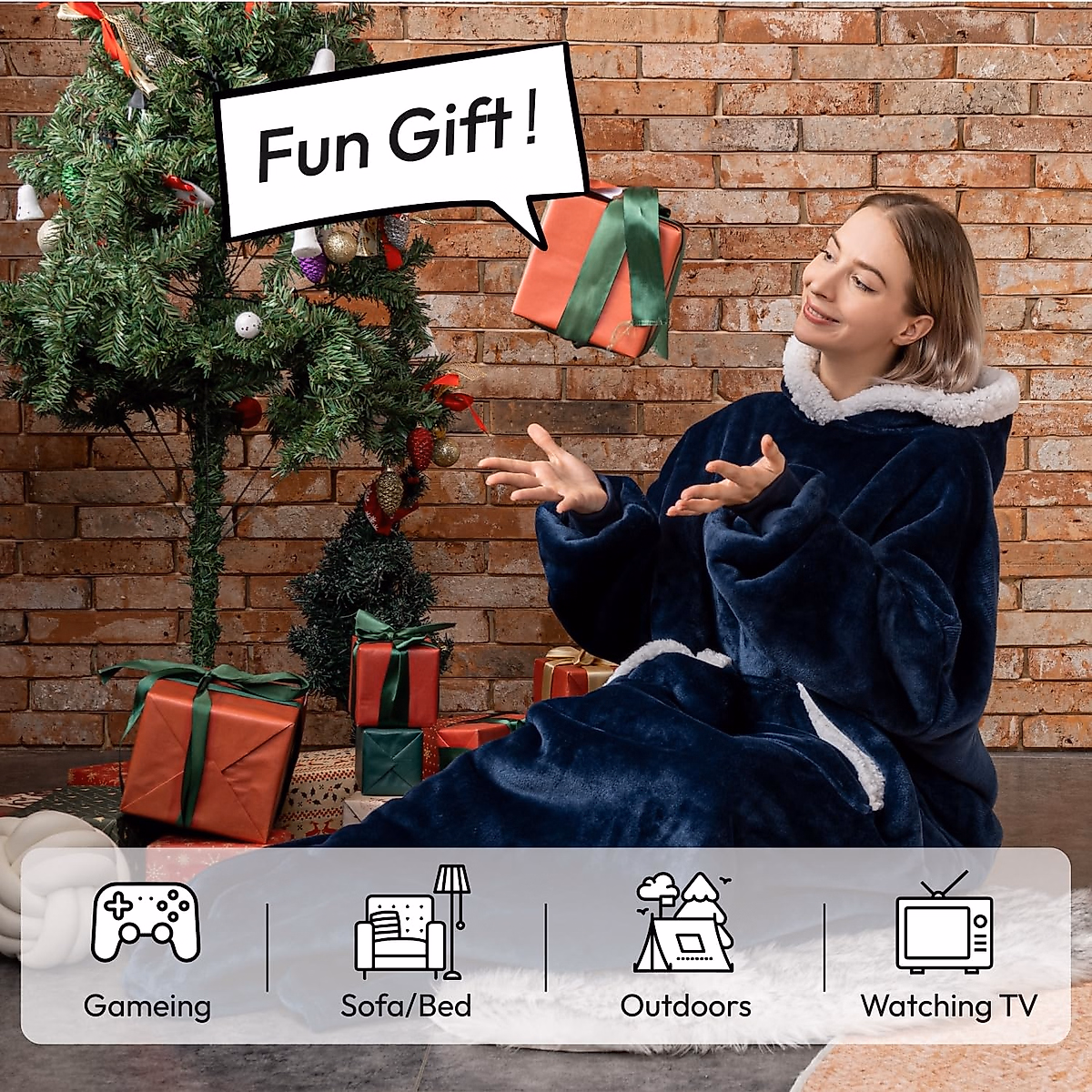 Wearable Blanket Hoodie for Women/Kids/Men, Oversized & Cozy Sherpa Lined Hoodie Sweatshirt Blanket