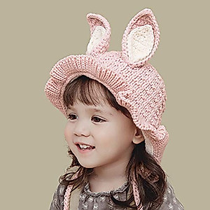 MerryJuly Baby Girl Bunny Hat with Ears Cute Rabbit Beanie for Toddler Girls Kids (Pink)