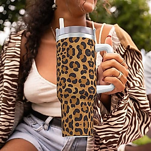 HULIBIN Yellow Leopard Print Double Deck Stainless Steel Travel Coffee Cup With Lid 40 Oz Ice Bully Cup