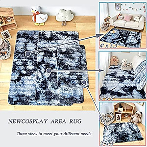 NEWCOSPLAY Faux Fur Area Rug Rainbow Tie Dye Carpet Playing Mat for Girls Bedroom Living Room Home Décor (2' x 3', Grey Rainbow)