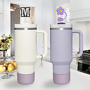 Stanley Cup Accessories Set,Including 2 Pcs 0.4in Straw Cover, 1 Silicone Spill-Proof Stopper Set of 3, 1 Name ID Letter Handle Charm, 1 Silicone Stanley Cup Boot Fits Stanley 40&30 Oz Tumbler (M)