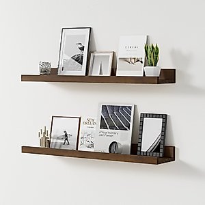 Acovy Floating Shelves for Wall, 24 inch Solid Wood Picture Ledge Shelf, Picture Shelf for Wall with Ledge, Floating Book Shelves for Living Room Bedroom Kitchen Nursery Decor, Walnut, Set of 2