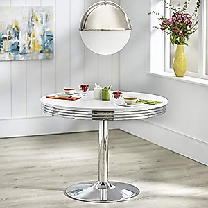 Target Marketing Systems Raleigh Modern Retro Style Chrome Plated Metal Round Dining Table, 39.4", White