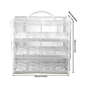 ATRDTO 3-Tiers Stack Carry Storage Box With Handle, Transparent Stackable Storage Bin With Handle Lid Latching Storage Container for Holds 36 Cupcakes or 3 Large Cake (Style A)