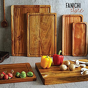 FANICHI Extra Large & Thick Acacia Wood Cutting Board: 16 x 12 x 1.5 Inch Reversible Multipurpose with Juice Groove, Cracker Holder & Inner Handles.